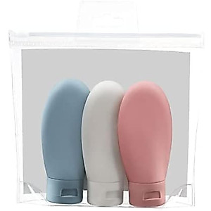 ZALUJMUS Travel Bottle, 3 Pcs Leak Proof Refillable Squeezable Containers Set(60 ml) with Label and Transparent Carry Bag for Liquid Shampoos, Soap and Toiletries. (Multicolor)