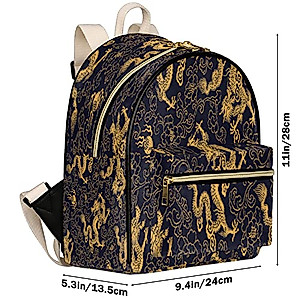 Vintage Dragon Mini Backpack Purse for Women, Chinese Style Dragon Leather Small Backpack Casual Travel Daypacks Shoulder Bag for Girls Teen