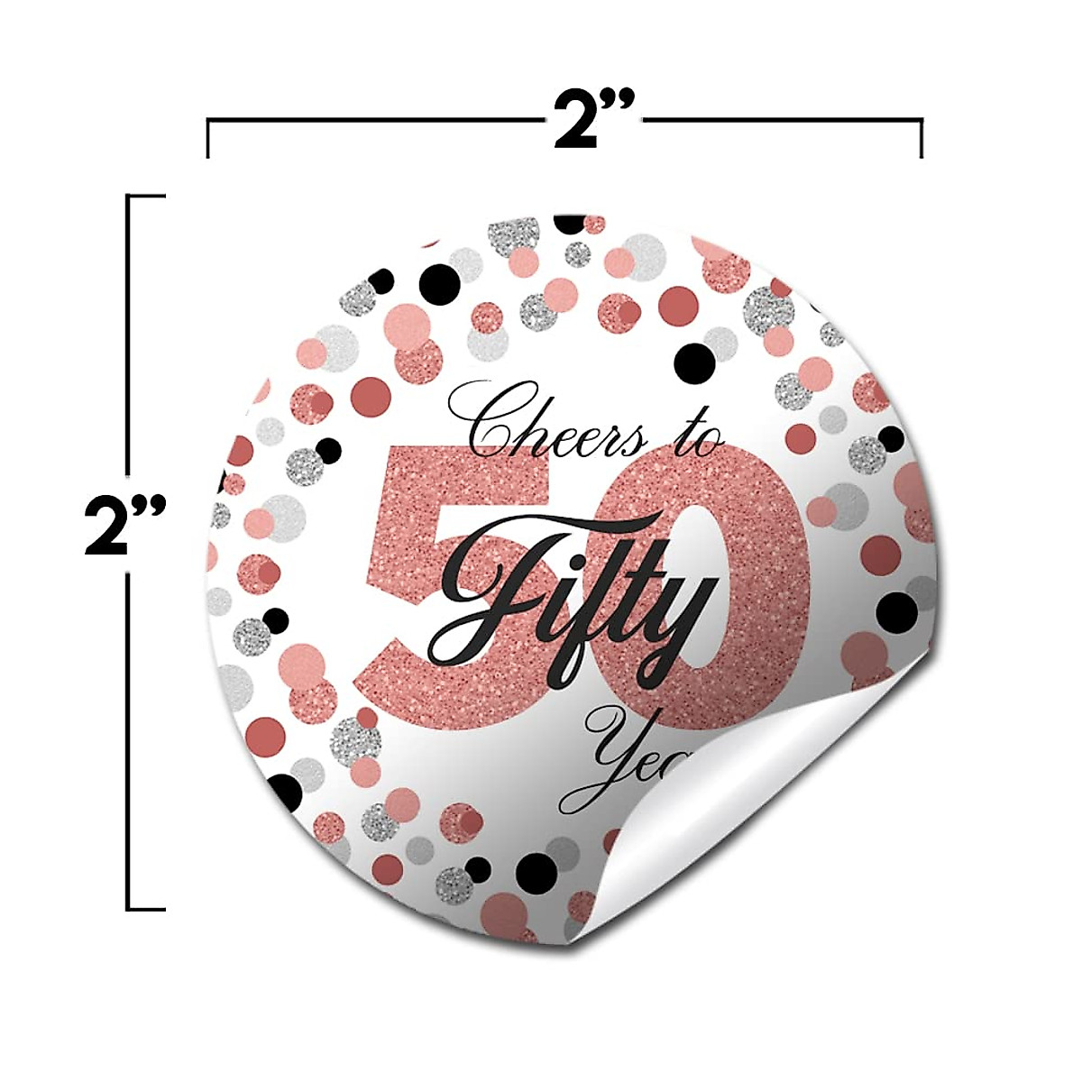 Confetti Rose Gold Polka Dot 50th Birthday Party Sticker Labels, 40 2" Party Circle Stickers by Amanda Creation, Great for Party Favors, Envelope Seals & Goodie Bags