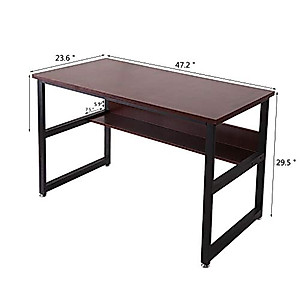 OKBOP Office Writing Desk for Home, 47'' Modern Wood Corner Desk with Storage Shelf, Small Laptop Computer Desk for Small Space, Cheap Student Study Table Notebook Workstation (Wine)