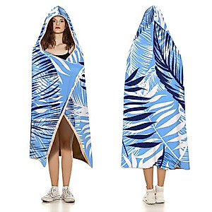 TaoYTao 50"x60" Women Summer Flower Blue Blanket Hoodie, Foldable Wearable Funny Hooded Blanket Robe Cloak, Christmas Birthday Gifts Anniversary For Wife Girlfriend Women