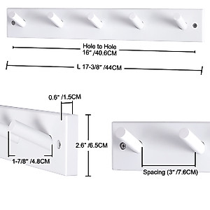 Dseap Wall Mounted Coat Rack: 16-Inches Hole to Hole, 5 Pegs Coat Hanger Hooks for Hanging Coats Towels Hats Clothes, White