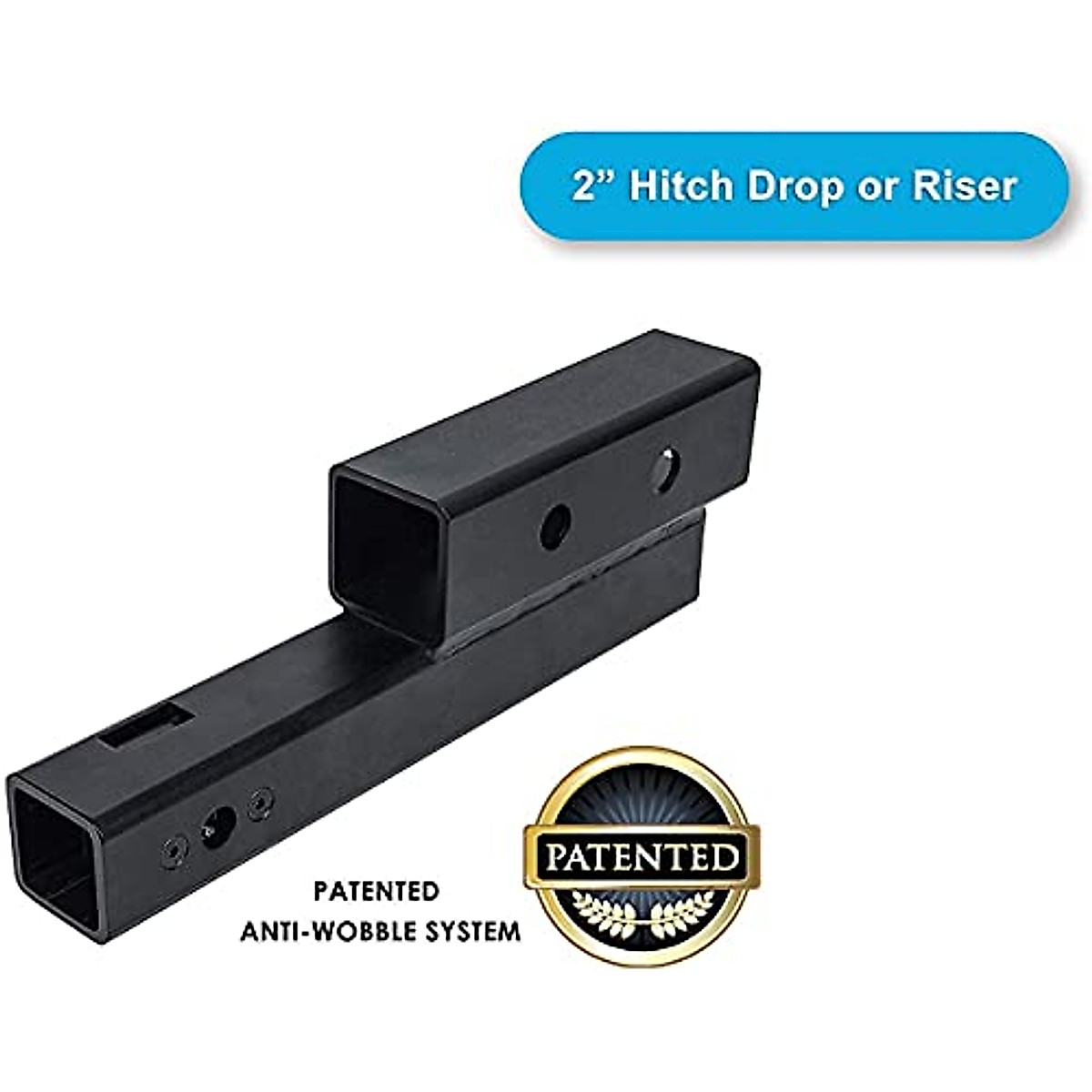 Ride KAC High-Low Hitch Adapter, Heavy Duty with Patented Anti-Wobble Mechanism, Drop Or Rise Hitch Height, 2" Hitch