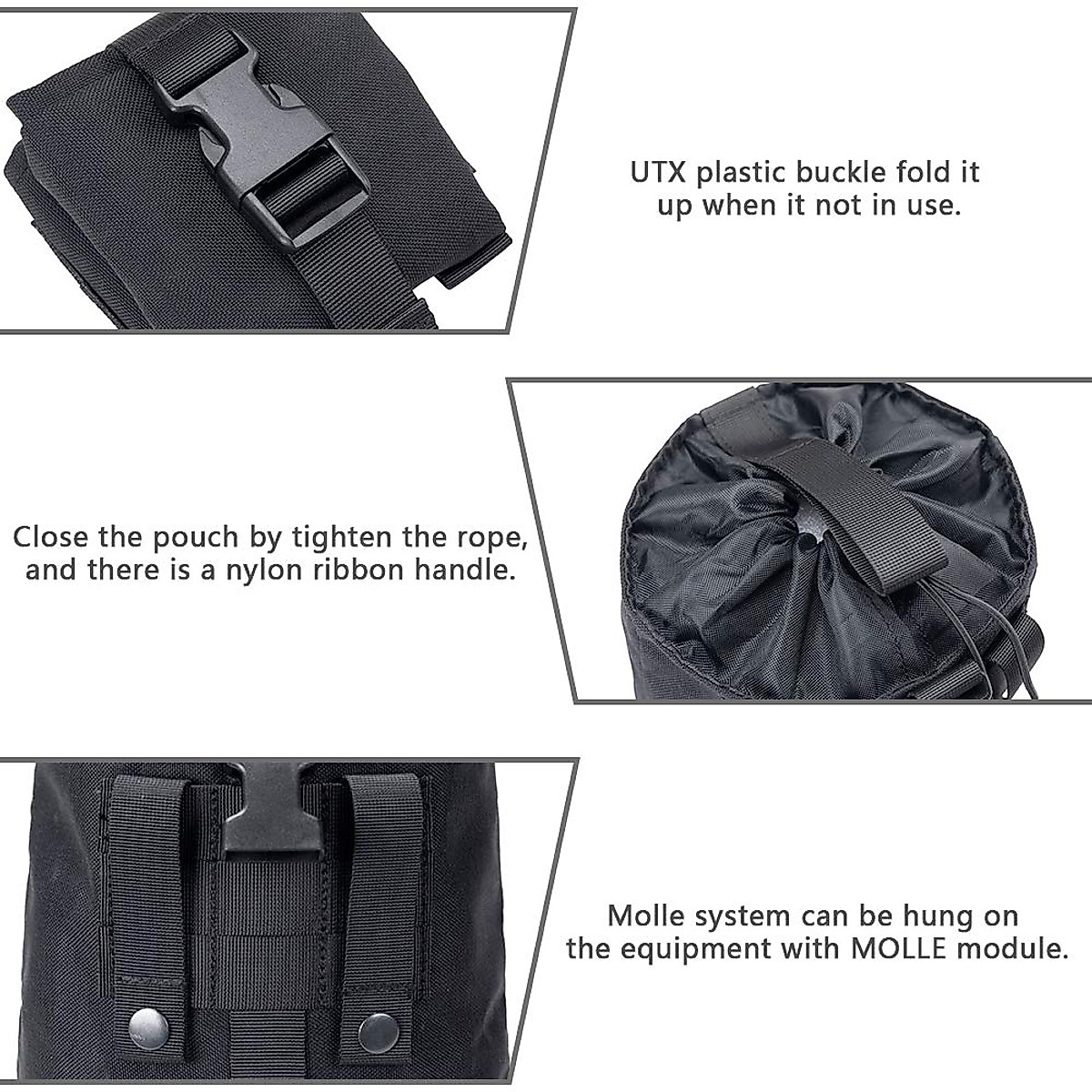 EXCELLENT ELITE SPANKER Tactical Folding Dump Pouch Utility Tool Bag Military Molle Drawstring Ammo Magazine Pouch (Black)