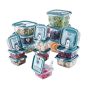 Plastic Food Storage Containers w/attached Lids. Multi sizes Containers. Microwave/Freezer & Dishwasher Safe - Steam Release Valve. BPA/Free (16, Light Blue)