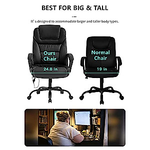 Big and Tall Office Chair 500lbs Wide Seat Ergonomic Desk Chair with Lumbar Support Arms High Back PU Leather Executive Task Computer Chair for Heavy People Women,Black