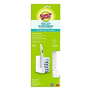 Scotch-Brite Disposable Toilet Scrubber Starter Kit, Disposable Refills with Built-In Bleach Alternative, Includes 1 Handle, Storage Caddy and 5 Refills
