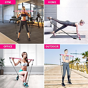 Bbtops Pilates Bar Kit with Resistance Bands(4 x Bands),3-Section Pilates Bar with Stackable Bands Workout Equipment for Legs,Hip,Waist and Arm (Pink30lbs,40lbs)