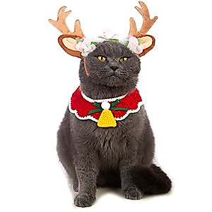 Impoosy Dog Christmas Hat Pet Reindeer Antlers Costume with Christmas Bandanas Puppy Deer Headband Accessories (L)