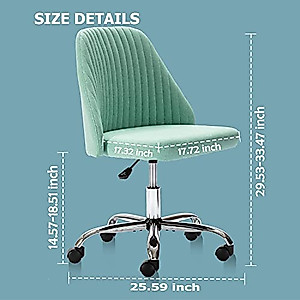 Home Office Desk Chair, Vanity Chair, Modern Adjustable Low Back Rolling Chair, Twill Upholstered Cute Office Chair, Desk Chairs with Wheels for Bedroom, Classroom, Vanity Room (Green)