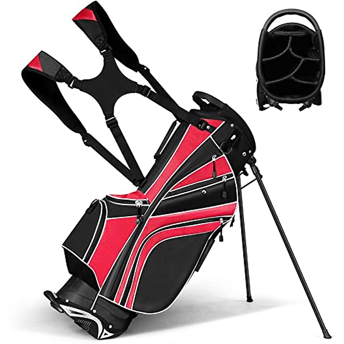 Tangkula Golf Stand Bag with 6 Way Top Dividers, Lightweight Golf Bag with Adjustable Dual Strap & 8 Pockets, Waterproof Rain Hood, Portable for Men Women