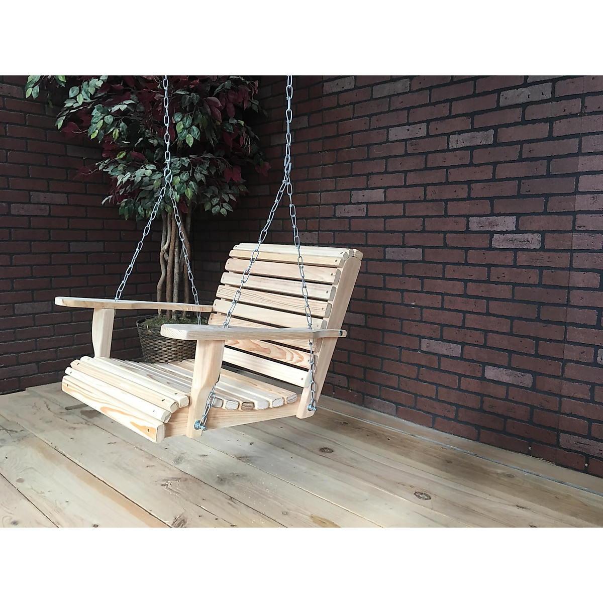 Generic 2FT Cypress Roll Porch Swing Made in USA with Hanging Hardware and Cup Holders, Unfinished Natural Wood Tone