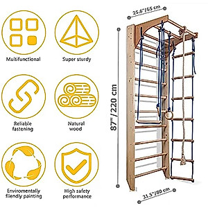 Wooden Swedish Ladder - Stall Bars Set for Physical Therapy & Gymnastics with Swing Set and Adjustable Pull-up bar - Sport Complex (KM-2)