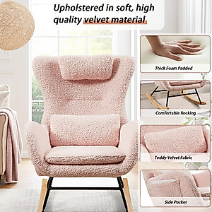 Altillo Teddy Rocking Chair Nursery, Upholstered Small Glider Rocker Accent Armchair with High Backrest, Small Glider Chair with Padded Seat for Nursery, Living Room, Bedroom (Pink)
