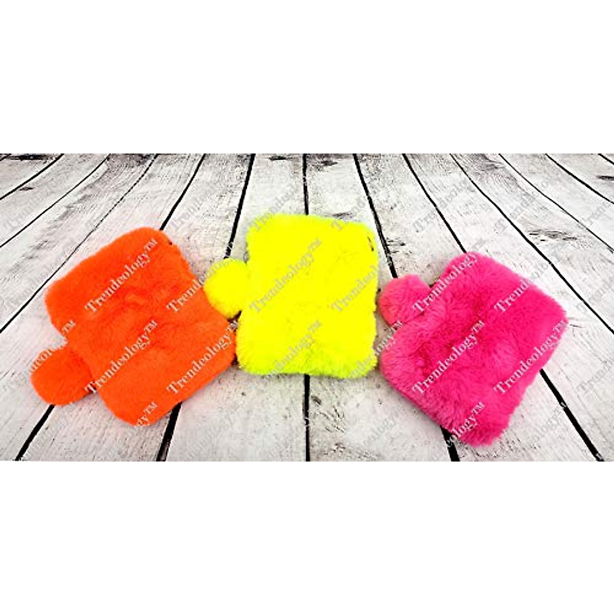 Trendeology Neon Color Ultra Smooth Soft Fluffy Faux-Fur Pom Pom Small Cute Phone Crossbody Bag (1.Neon-Yellow)