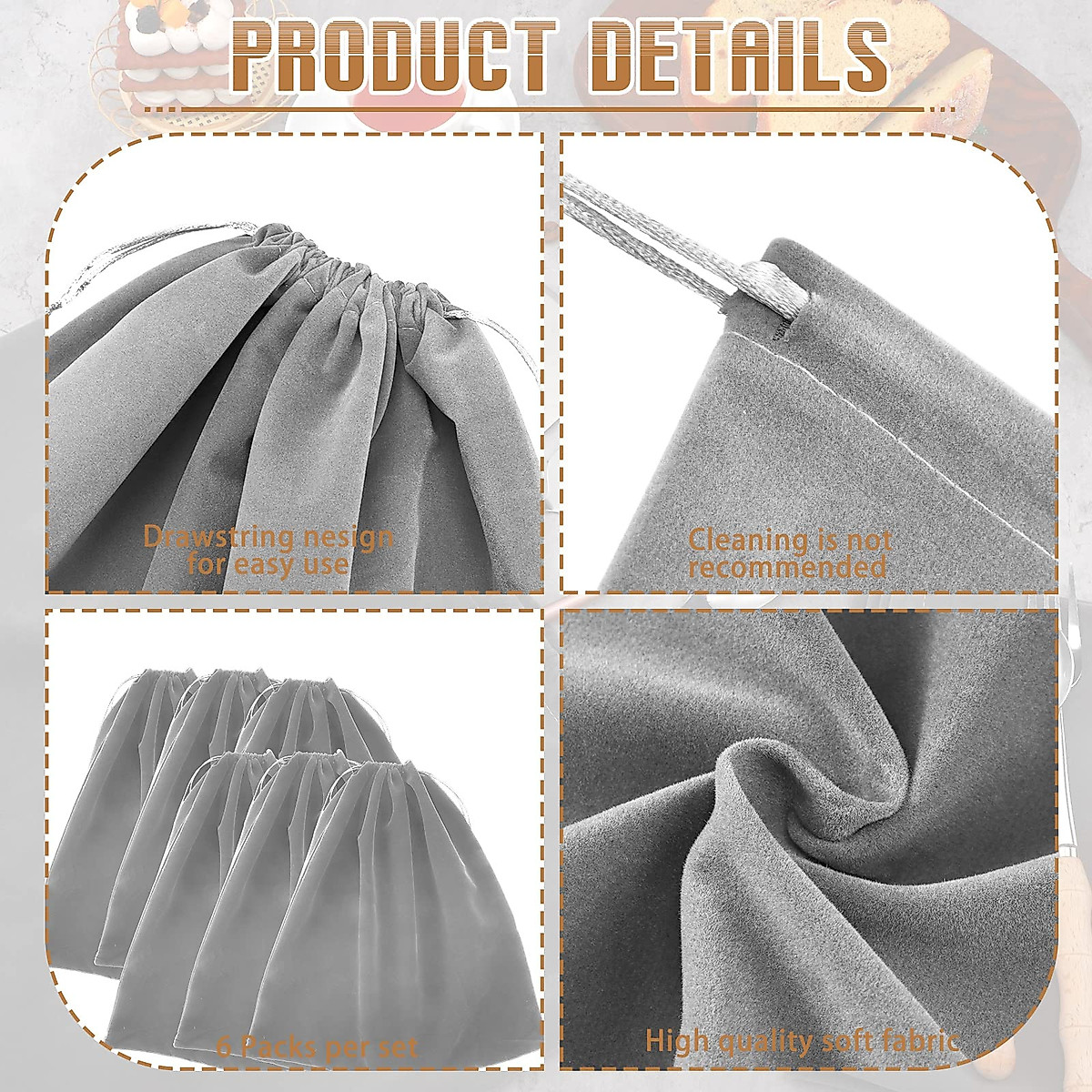 6 Pcs Silver Storage Bags 18 x 18 Inch Anti Tarnish Storage Bag Fabric Cloth Bags for Silver Jewelry Silverware Protection Flatware Silver Plate Tarnish(Dark Gray)