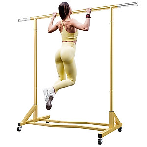 Raybee Clothes Rack 77" W Heavy Duty Clothing Rack Gold Clothing Rack with Wheels Clothes Racks for Hanging Clothes Heavy Duty Metal Rolling Garment Rack Industrial Clothing Rack 77''W×66''H×24''D