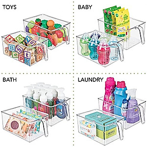 mDesign Plastic Kitchen Pantry Cabinet Refrigerator Food Storage Organizer Bin Holder with Handle - for Organizing Individual Packets, Snacks Food, Produce, Pasta - 2 Pack, Large, Clear