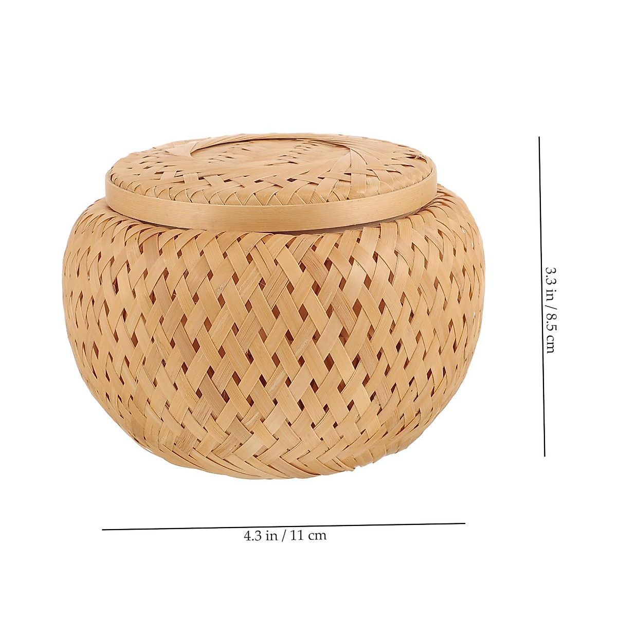 LIGHTAOTAO Bamboo Weaving Round Bamboo Basket with lid Tea Bag Organizer Coffee Canister Woven Serving Bowl Wicker Organizer bin Basket for Snacks Bread Basket Holder Gift Basket Food