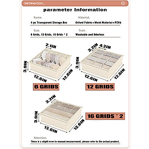 AARAINBOW 4 Packs Underwear Socks Storage Organizer with Lid, Foldable Closet Drawer Organizer with Dividers Wardrobe Storage Boxes Fabric Dresser Bin for Bra Scarf Neck Tie Container (50 Cells Beige)