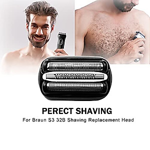 32B S3 Electric Replacement Shaver Head Accessories for Braun Series3 Shaving Razor Head, Suitable for Braun S3 3040s 3000s 3050cc 3010s 3070cc 3080s 3090s 310s 3020s 330s 370cc-4 380s-4, 3090cc Etc.