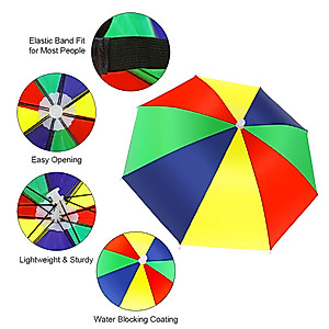 5 Pack Umbrella Hat with Elastic Band, Rainbow Waterproof Fishing Umbrella Hat for Adults Kids Women Men