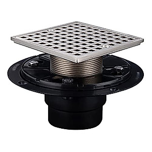 Annde 4-1/4 Square Floor Shower Drain, Shower Drain Base for Low Profile Shower Pan Nickel Brushed with Various Finish Style, for Kitchen,Bathroom (Grid)