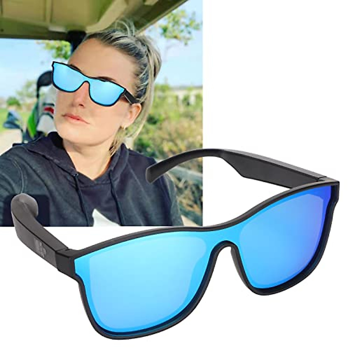 Audio Sunglasses with Open Ear Headphones, Sport Wireless Bluetooth Audio Sunglasses Hands Free for Outdoor Sports, HiFi Stereo(Blue)