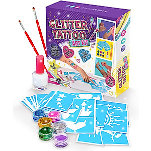 Original Stationery Glitter Tattoo Studio, Sparkly And Colorful Temporary Tattoos For Kids, Fabulous Toys for Girls and Great Birthday Gift Idea