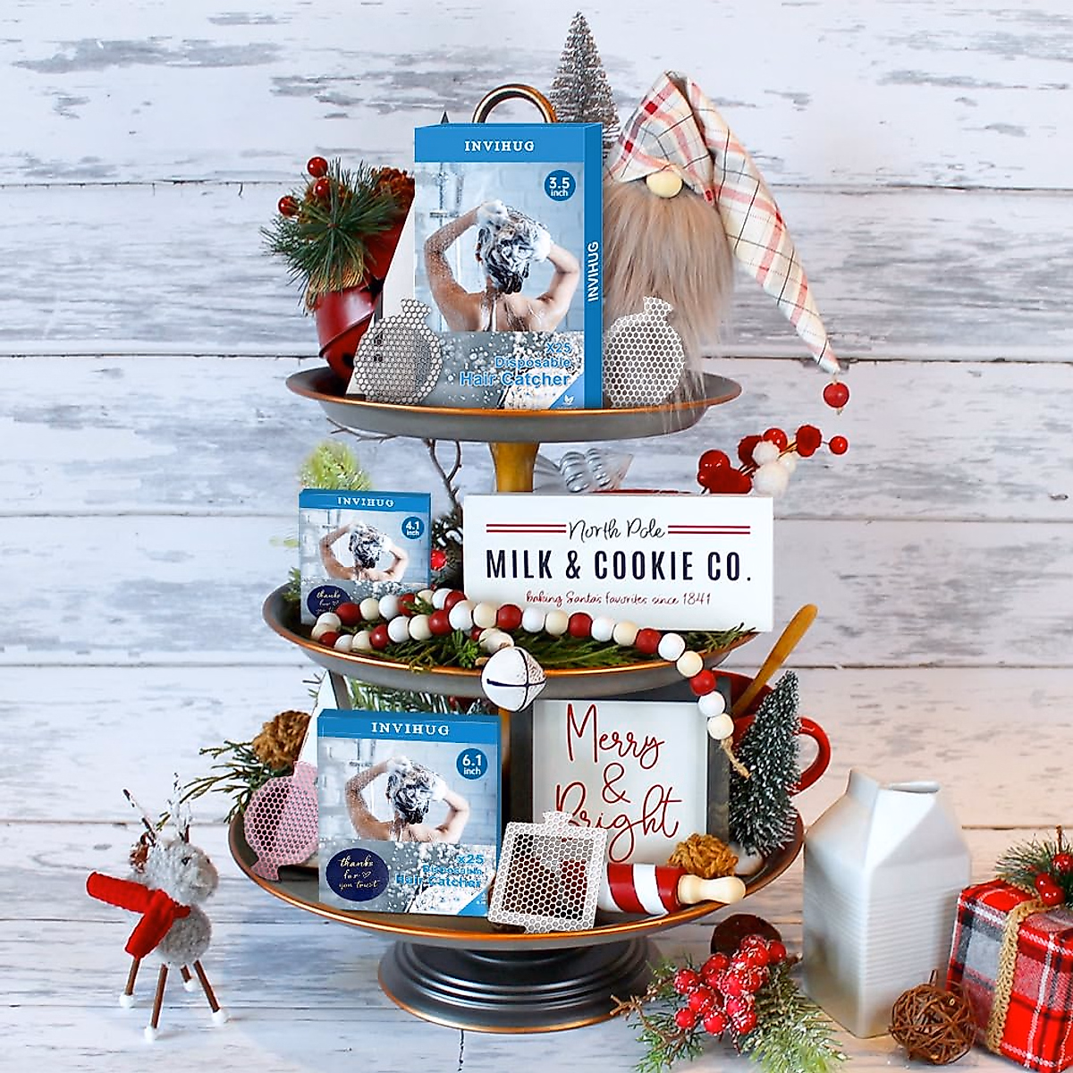 INVIHUG,25 Pack, Disposable Shower Drain Hair Catcher Mesh Stickers,Disposable Hair Drain Catcher. (White)