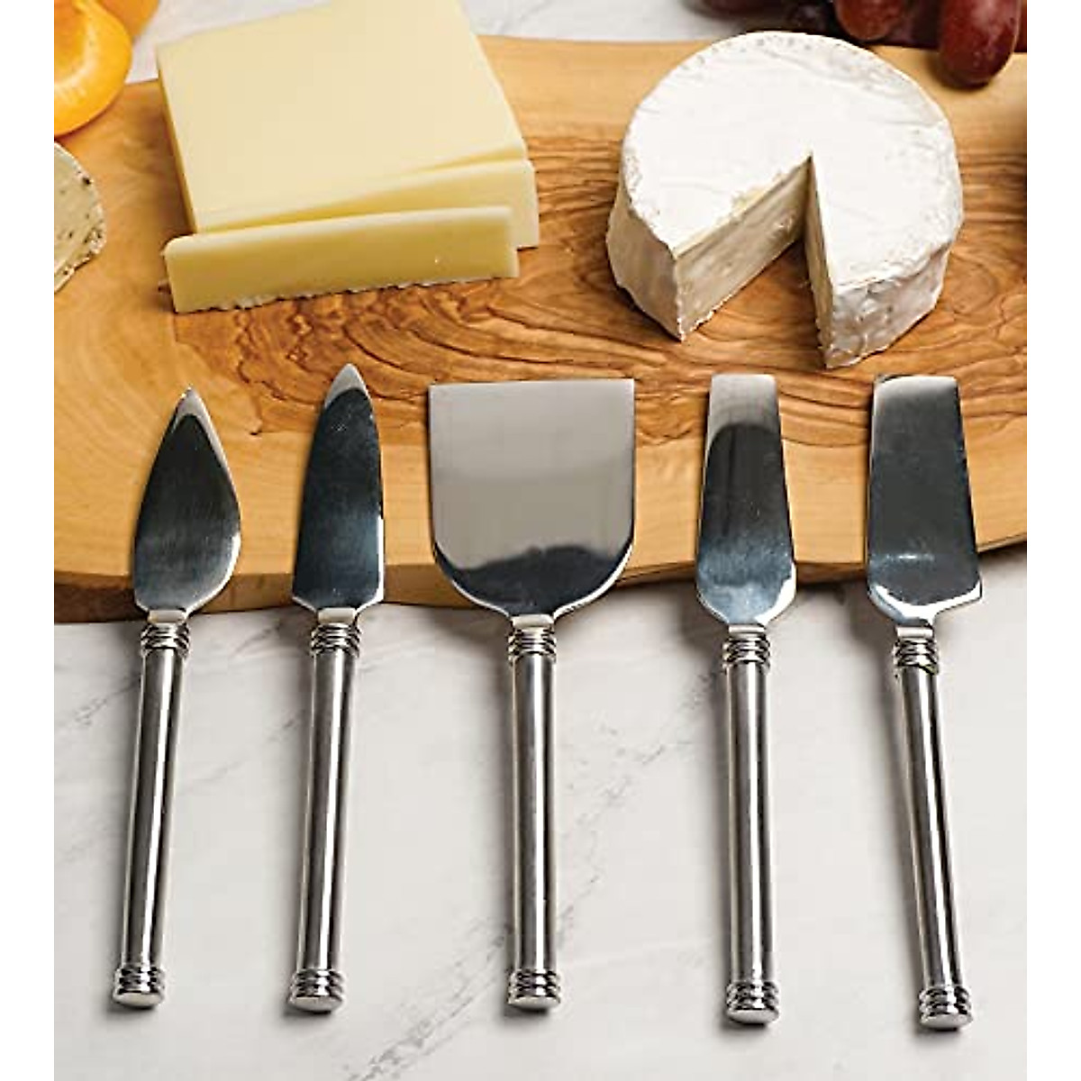 RSVP International Endurance® Stainless Steel Cheese Knives, Set of 5 | Five Different Blades | Cut & Serve Cheeses in Style | Great for Parties, Events, or Home Use | Dishwasher Safe