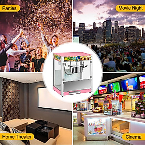 OUKIDR Popcorn Machine, Commercial Popcorn Machine With 8 Oz Kettle Makes Up To 48 Cups, Popcorn Machine Movie Theater Style With 3 Switch Control, Pink
