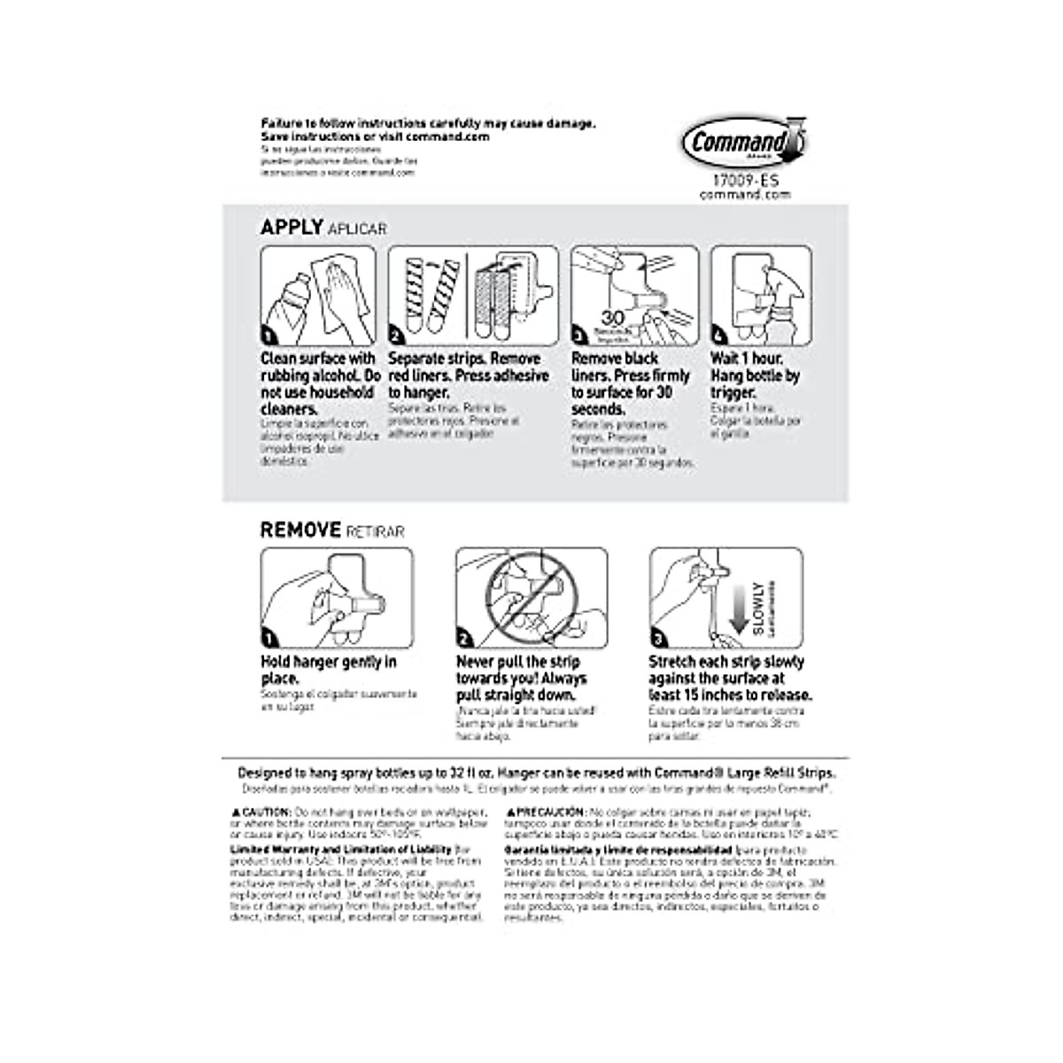 Command Spray Bottle Hanger, Total 2 Holders with 4 Command Strips, 2 Pack of 1 Hanger, Organize Damage-Free
