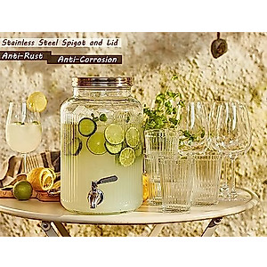 Mapeoes 1.5 Gallon Glass Beverage Drink Dispenser with 304 Stainless Steel Spigot and Lid, Temperature Sticker for Brew Kombucha Wine,Large Mason jar Container for Juice Water at Party Fridge,Clear