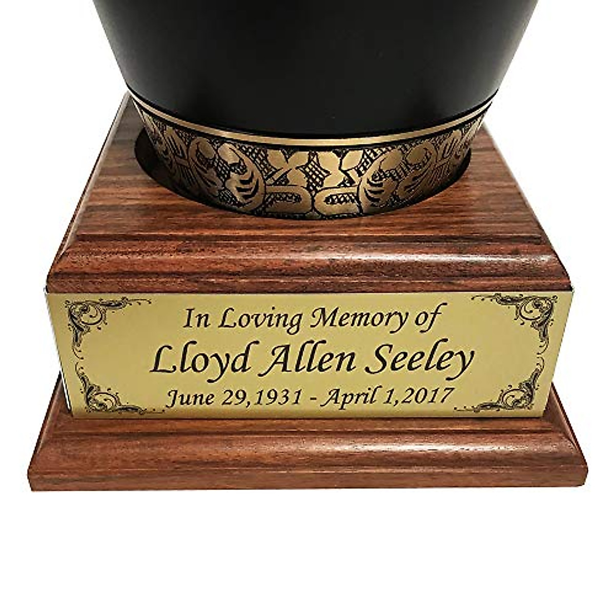 Cremation Urn Pedestal, Wooden Urn Base with Personalized Name Plate