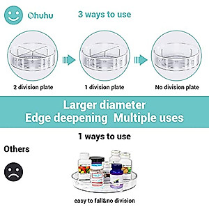 Lazy Susan Turntable, Ohuhu 2 Pack Lazy Susan Organizer 12" & 10.4'' Round Plastic Clear Lazy Susans Spice Rack Non-Skid Turntable Organizer with 2 Division Plate for Cabinet Pantry Fridge Countertop