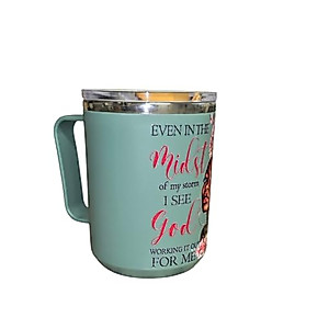 Inspirational Insulated Coffee Tumbler with Lid, with Motivational Quote, 15oz (Green)