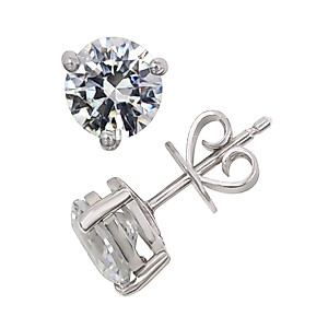 Oro Leoni 925 Sterling Silver Cubic Zirconia Stud Earrings 7 mm Round Rhodium Plated