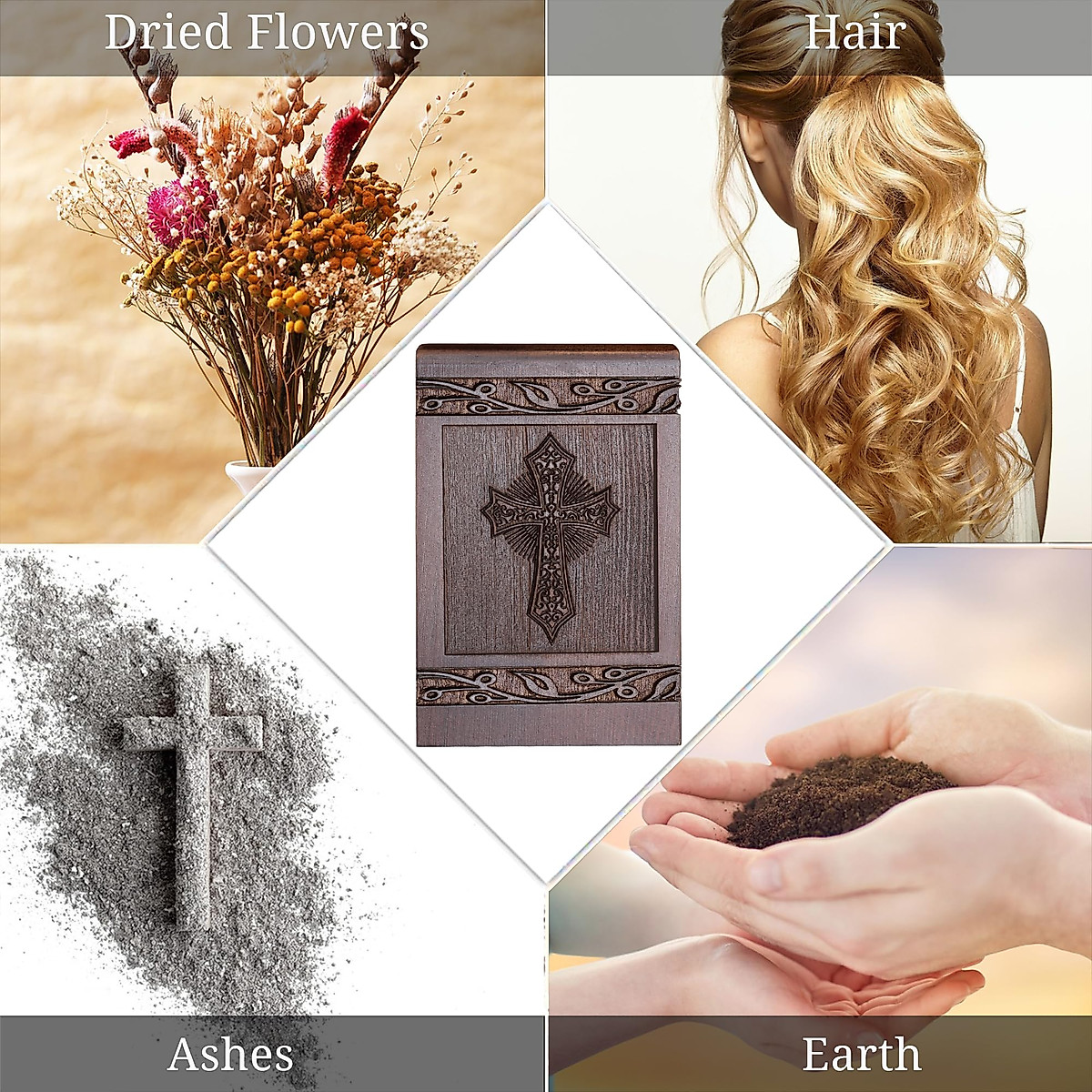 Cremation Urns for Human Ashes Adult Male Female, Wooden Carved Cross Urns Box and Casket for Ashes Men Women Child, Pets Cat Dog Urn, Burial Funeral Memorial Urns for Ashes, Holds 20 Cubic Inch
