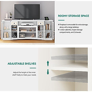 YITAHOME 70" Fireplace TV Stand for up to 80 Inch TVs, Entertainment Center with 23 Inch Electric Fireplace, LED TV Stand with Storage for Living Room (White)