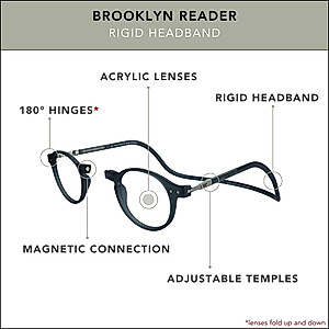 Clic Magnetic Reading Glasses for Men or Women, Computer Readers, Brooklyn (S-M, Dark Matte Grey, 2.00 Magnification)
