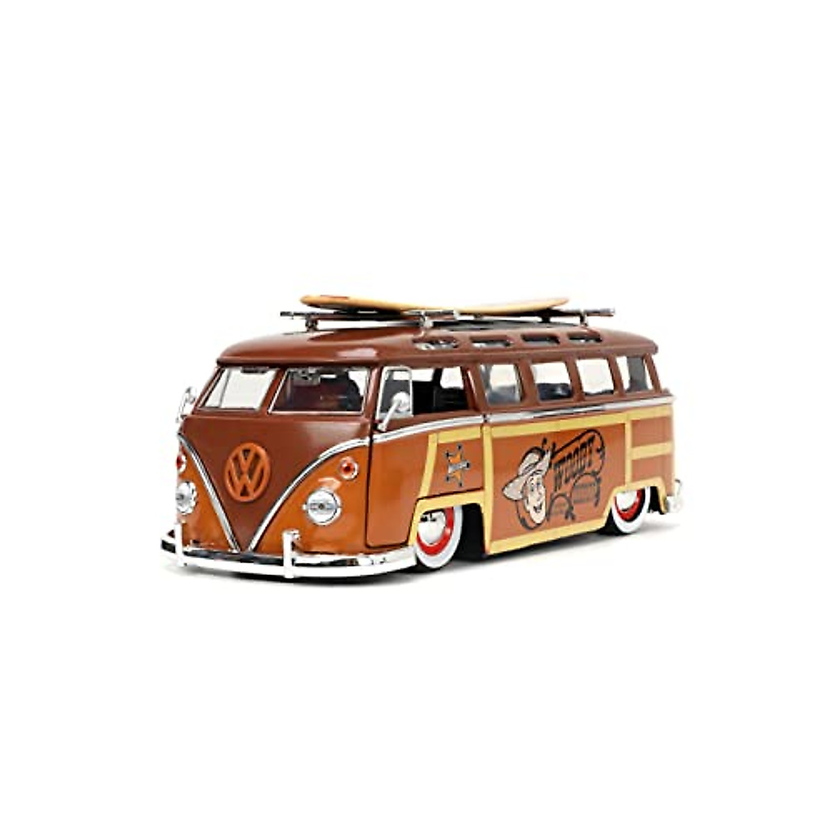 Jada Toys Disney Pixar Toy Story 1:24 Volkswagen T1 Bus Diecast Vehicle & 2.75" Woody Figure, Brown