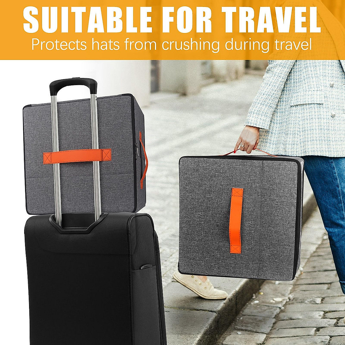 kushon Upgraded Hat Storage Box for Women & Men,Closet Hat Boxes Organizer Bag with Dustproof Lids,Cowboy Hat Box,Hat Carrier Case For Travel