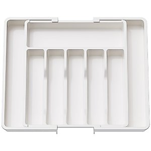 Lifewit Silverware Drawer Organizer, Expandable Utensil Tray for Kitchen, BPA Free Flatware and Cutlery Holder, Adjustable Plastic Storage for Spoons Forks Knives, Large, White