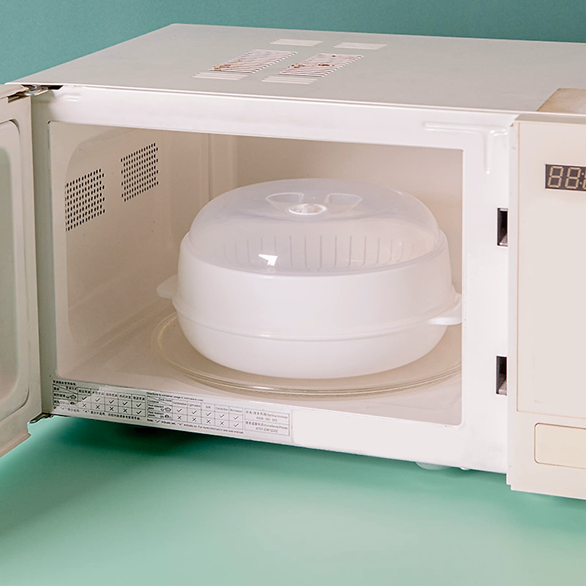 Plastic 1-Tier Microwave Steamer Heating Steamer, Vegetable Steamer for Cooking with Lid and Tray