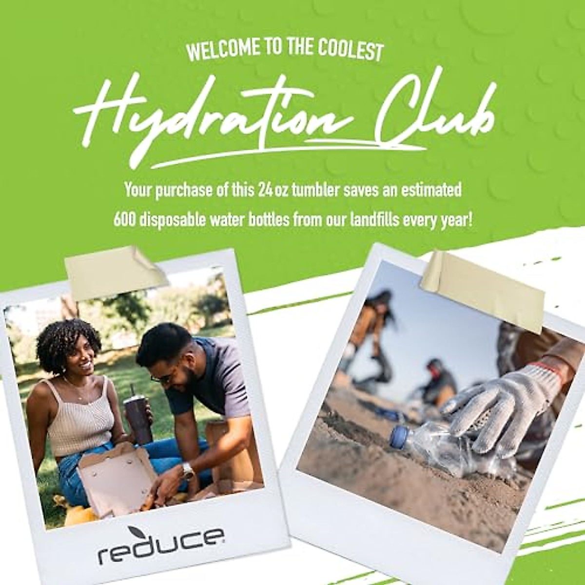 REDUCE Cold1 24 oz Tumbler with Lid and Straw - Dual-Wall Vacuum Insulated Stainless Steel Tumbler - Keeps Drinks Cold up to 24 Hours - Inner Ounce Markings to Track Hydration - OG Sea Glass