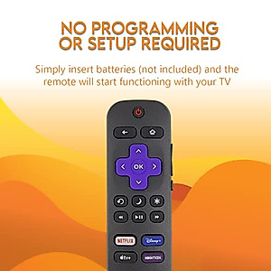 OEM Remote Control for Roku TV No Pairing Includes Volume Control Buttons & Netflix Disney+ Apple TV and HBO Shortcuts (Hisense 3226001217)