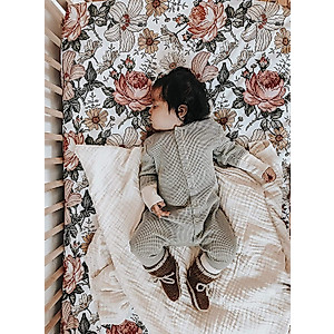 Fitted Crib Sheet (Mini Size) - Garden Floral (White) Design, Woven 100% Cotton for Baby Girl Infant Nursery Bedding and Bassinet Mattress Cover Inspiration by Mini Wander