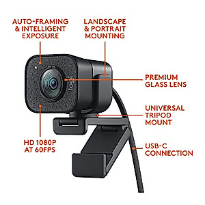 Logitech for Creators Litra Glow Plus StreamCam Bundle with Litra Glow Premium LED Streaming Light with TrueSoft, StreamCam Premium HD Webcam, Full HD 1080p 60 fps, Desktop Tripod Stand — Graphite