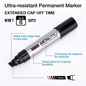 ZEYAR Permanent Markers, JUMBO Size, Aluminum Barrel, Set of 4, Waterproof & Smear Proof Markers, Writes on most surfaces (Black, Blue, Red, Green)